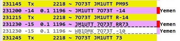 今朝のDX 7O73T (30m/FT8) Yemen: UTT Lab.