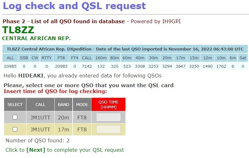 今日のQSO TL8ZZ Central African Rep.(FT8 Mode New): UTT Lab.